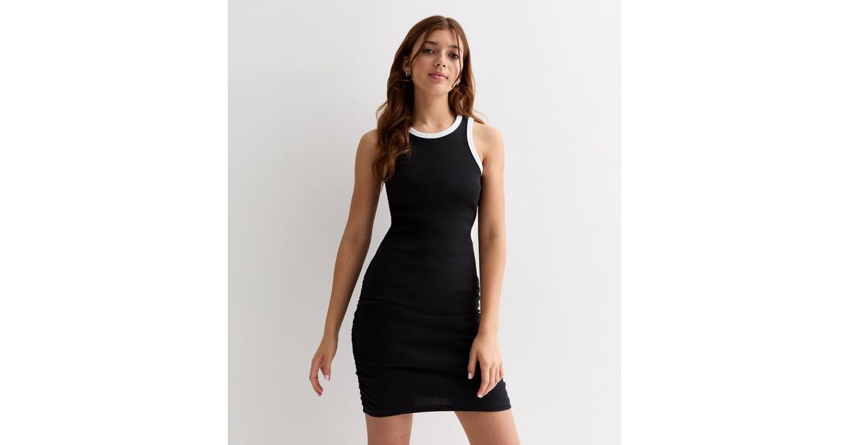 Girls Black Ribbed Racerback Dress | New Look