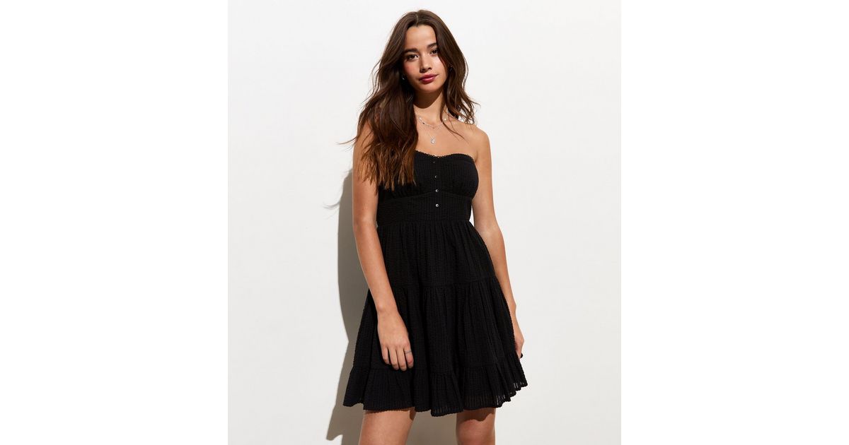 Black Cotton Bandeau Lace Trim Mini Dress | New Look