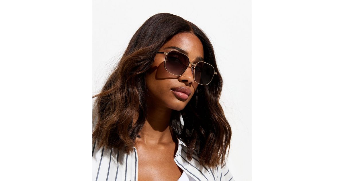 Gold Hexagonal Frame Sunglasses | New Look