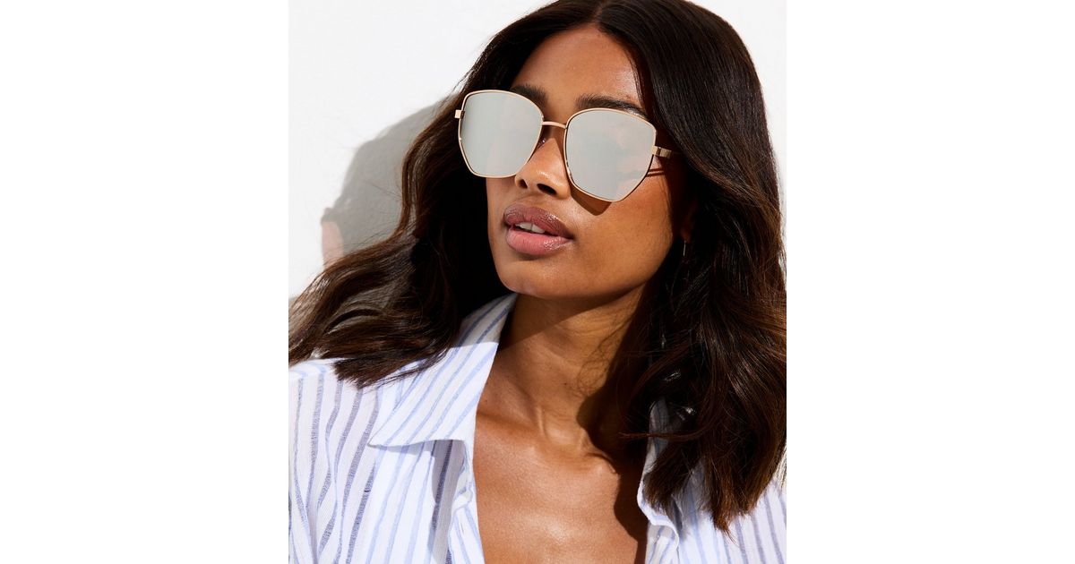 Rose Gold Curved Frame Sunglasses New Look