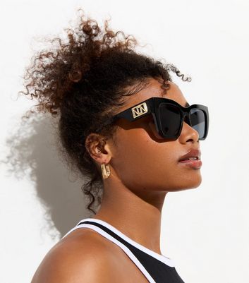 Black NL Logo Square Sunglasses | New Look