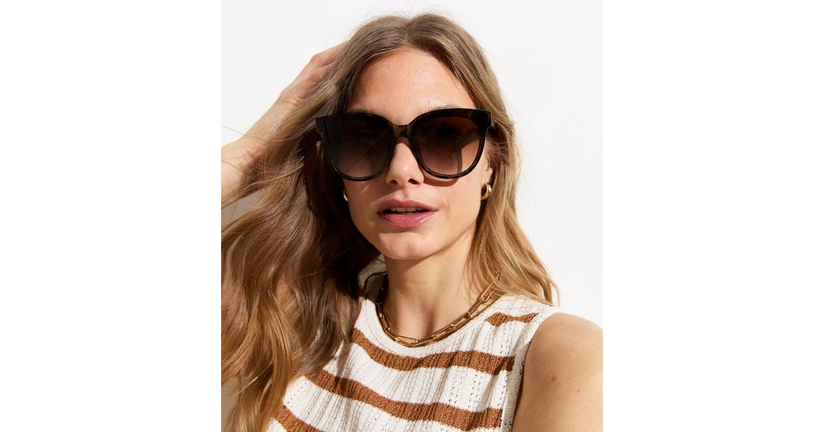 Dark Brown Tortoiseshell Effect Round Frame Sunglasses New Look
