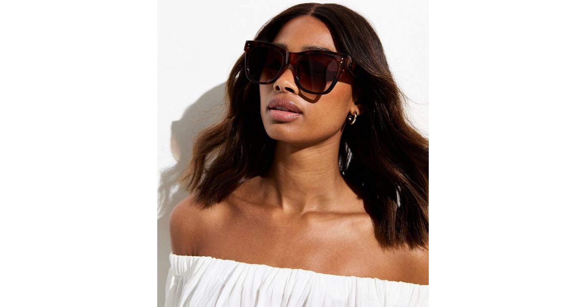 Dark Brown Square Frame Sunglasses | New Look