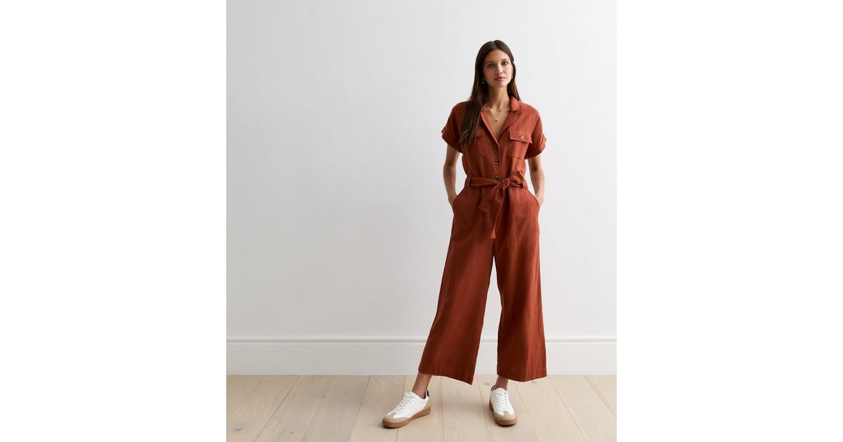 Rust Short Sleeve Belted Utility Jumpsuit | New Look