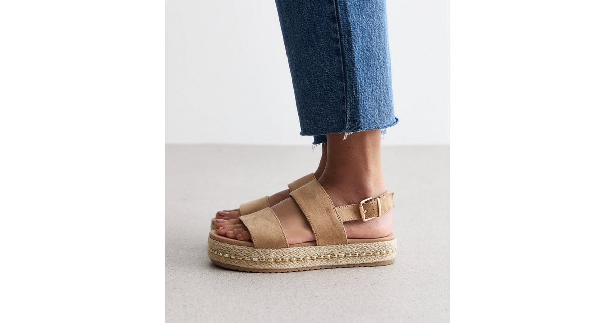 Wide Fit Light Brown Suedette Espadrille Flatform Sandals | New Look