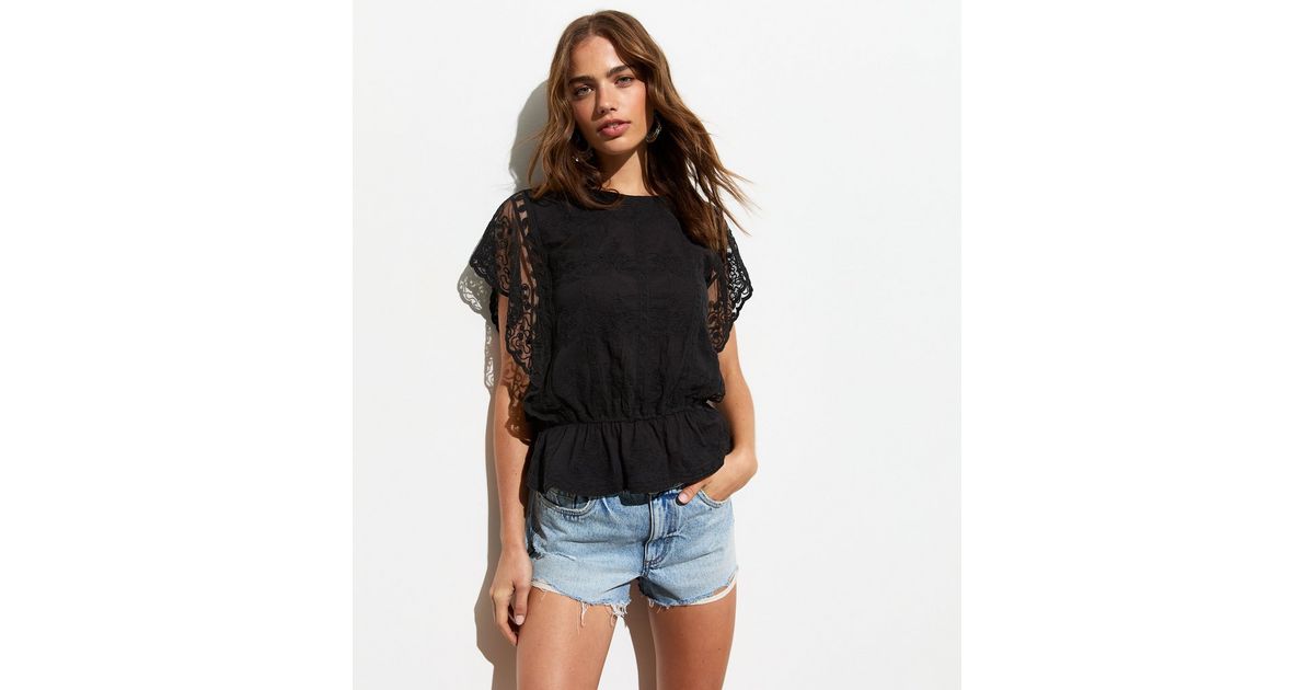 Black Embroidered Wide Sleeve Top | New Look