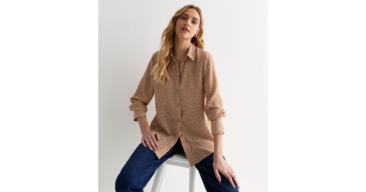 Brown Triangle Print Long Sleeve Shirt | New Look