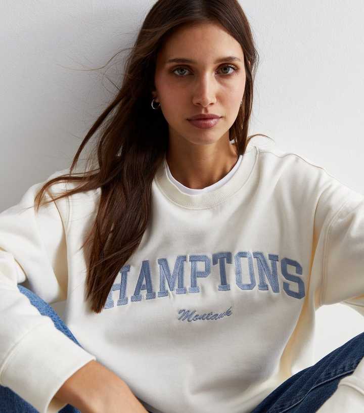 Cream Hamptons Logo Crew Neck Sweatshirt | New Look