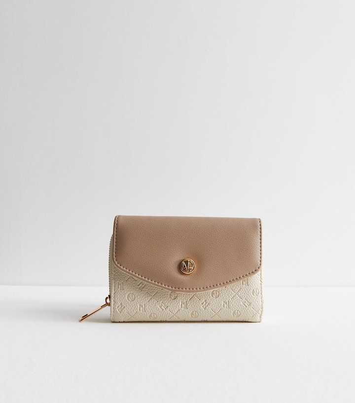 Cream Monogram Medium Purse | New Look
