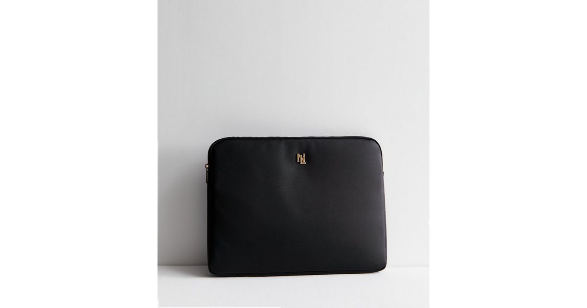 Black Leather-Look Laptop Case | New Look