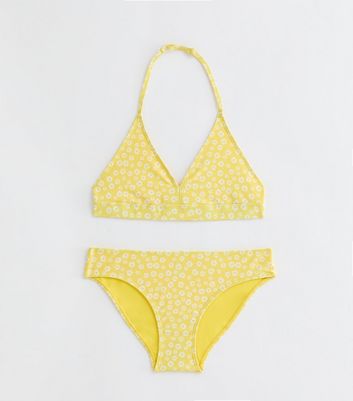 Girls Yellow Floral Triangle Bikini Set | New Look