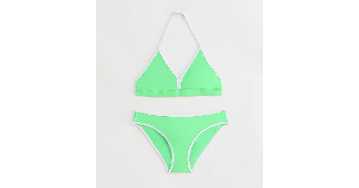 Girls Green Contrast Triangle Bikini Set | New Look