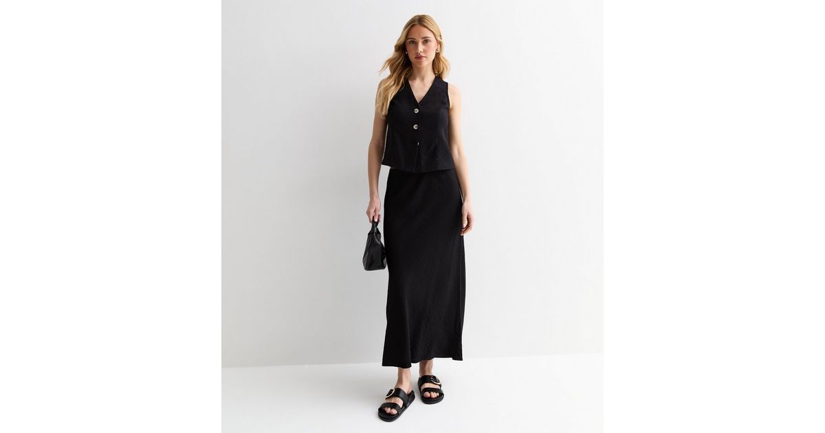 Black Textured Midi Skirt | New Look