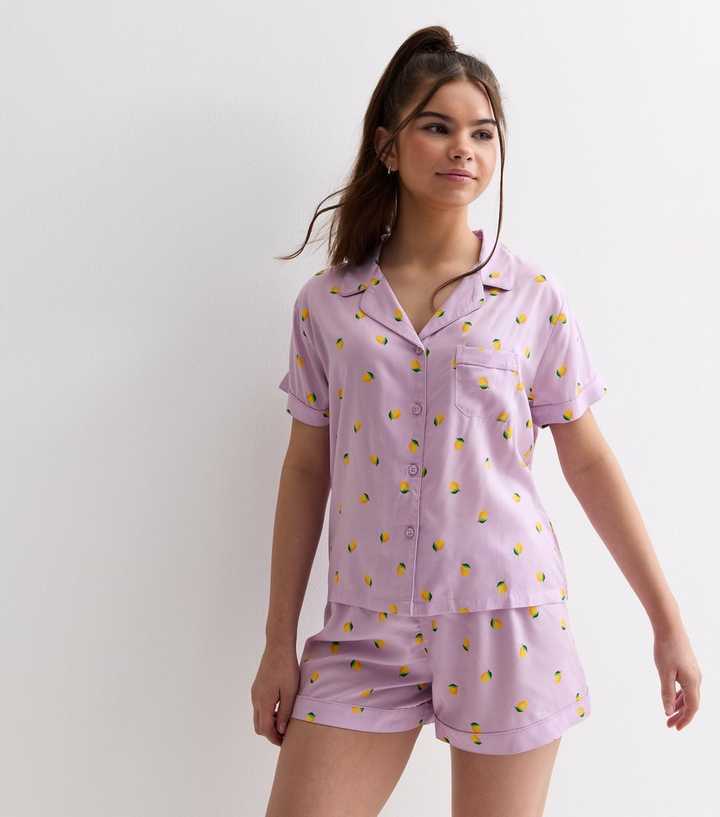 Girls Lilac Revere Short Pyjama Set with Lemon Print | New Look
