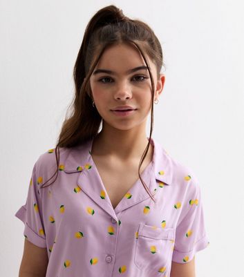 Girls Lilac Revere Short Pyjama Set with Lemon Print | New Look