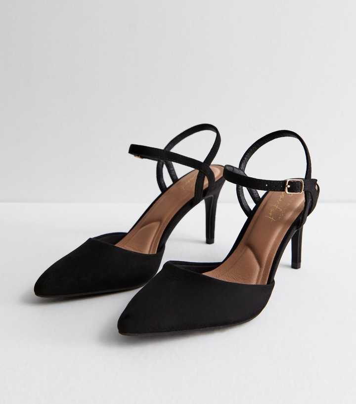 Black Suedette Pointed Stiletto Heel Court Shoes | New Look