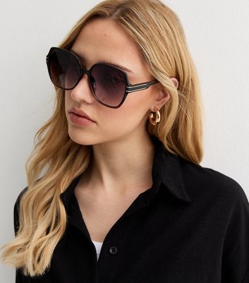 Black Tortoiseshell Effect Square Frame Sunglasses | New Look