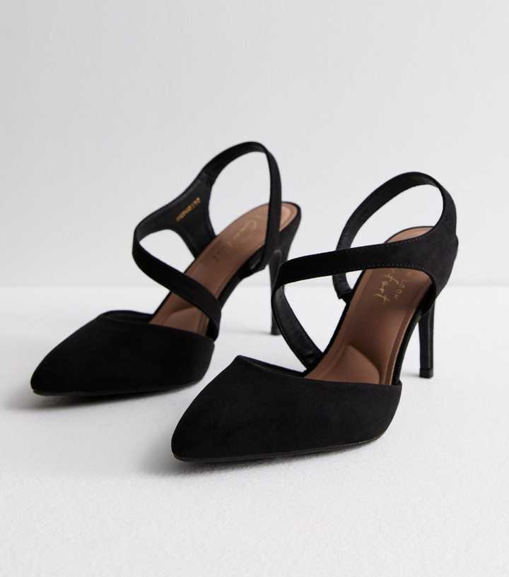 Wide Fit Black Asymmetric Stiletto Heel Court Shoes | New Look