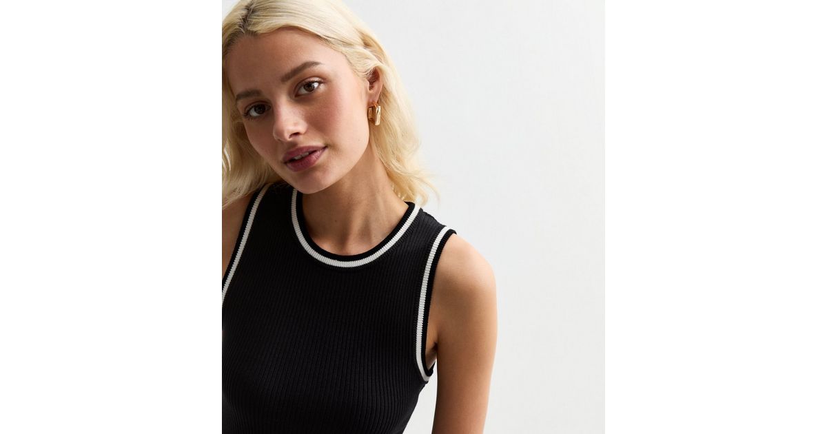 Black Ribbed Contrast Trim Vest | New Look