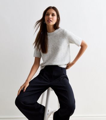 Pale Grey Short Sleeve Knitted Top | New Look