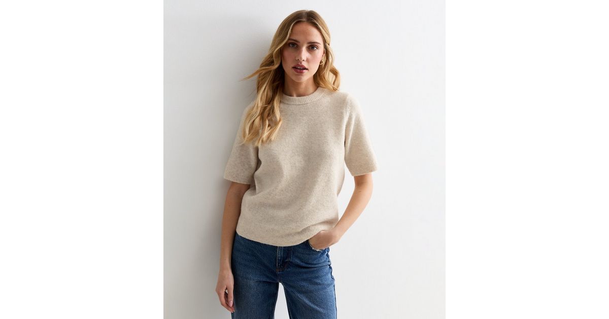 Cream Short Sleeve Knitted Top | New Look