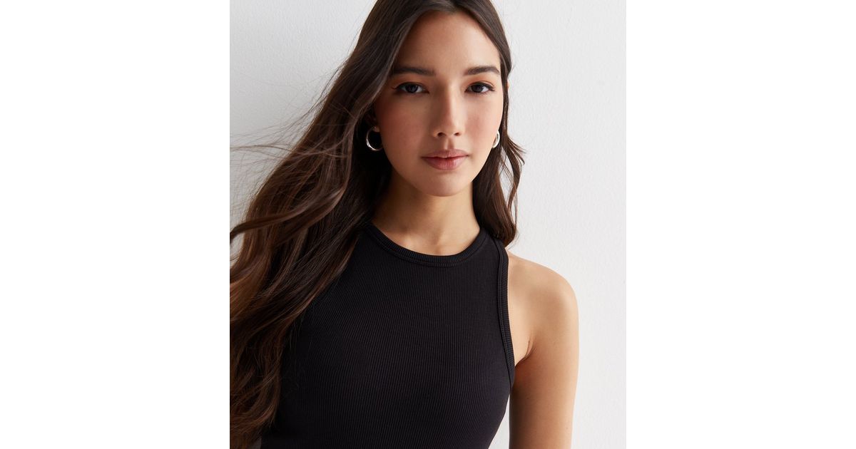Black Ribbed Racer Vest | New Look