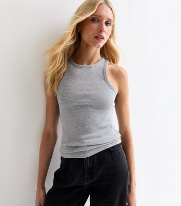 Grey Ribbed Racer Vest | New Look