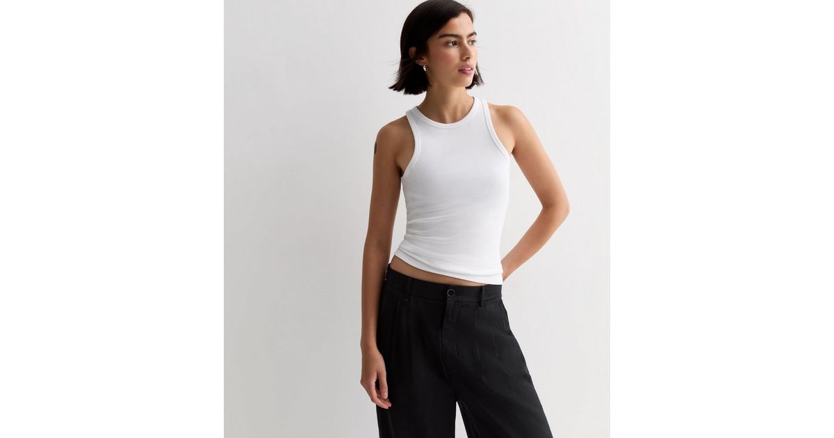 White Ribbed Racer Vest | New Look