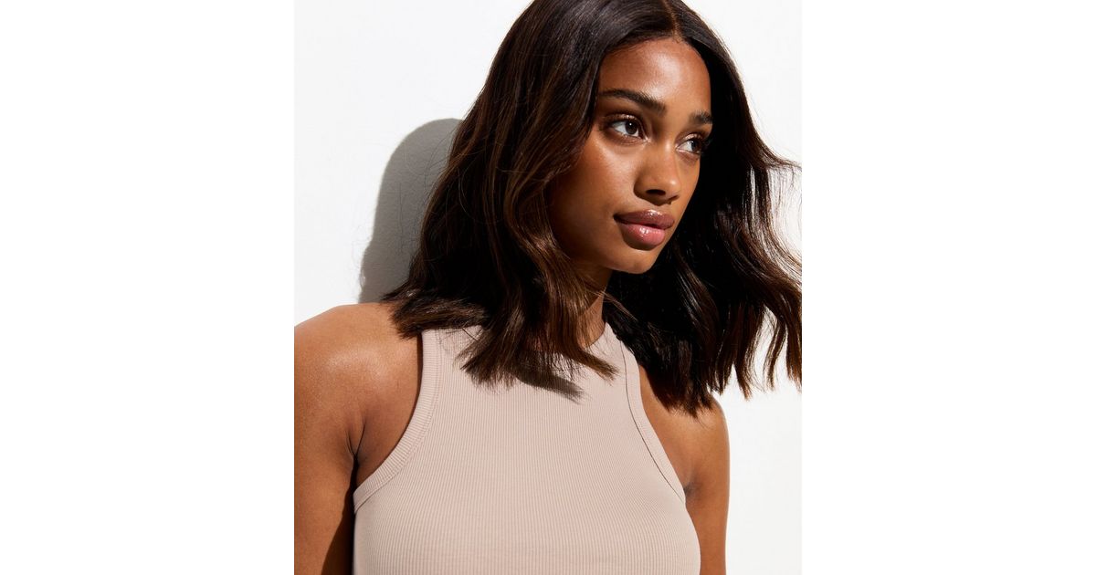 Greige Ribbed Racer Vest | New Look