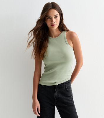 Light Green Ribbed Racer Vest | New Look