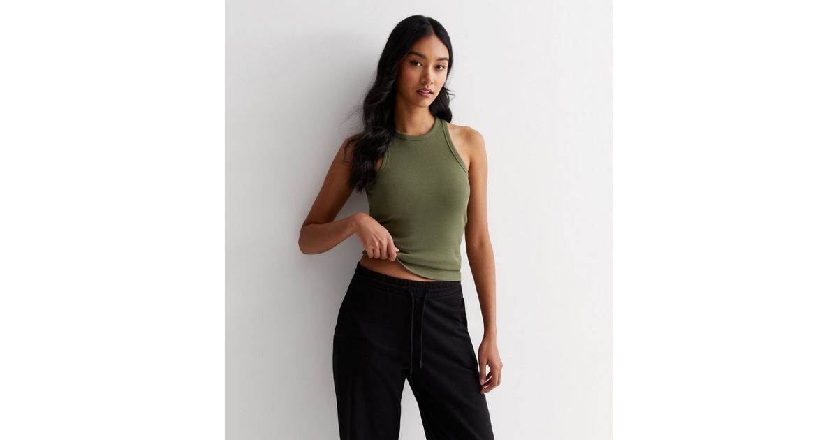 Khaki Ribbed Racer Vest | New Look
