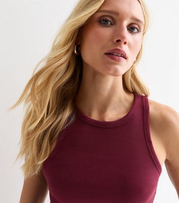 Burgundy Ribbed Racer Vest | New Look