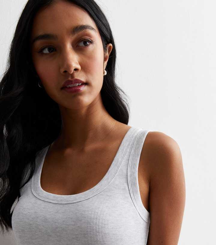 Pale Grey Ribbed Scoop Neck Vest | New Look