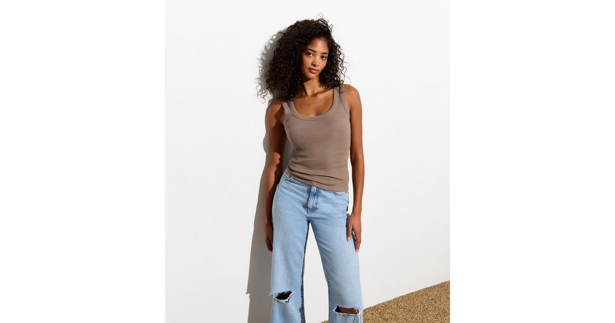 Light Brown Ribbed Scoop Neck Vest | New Look