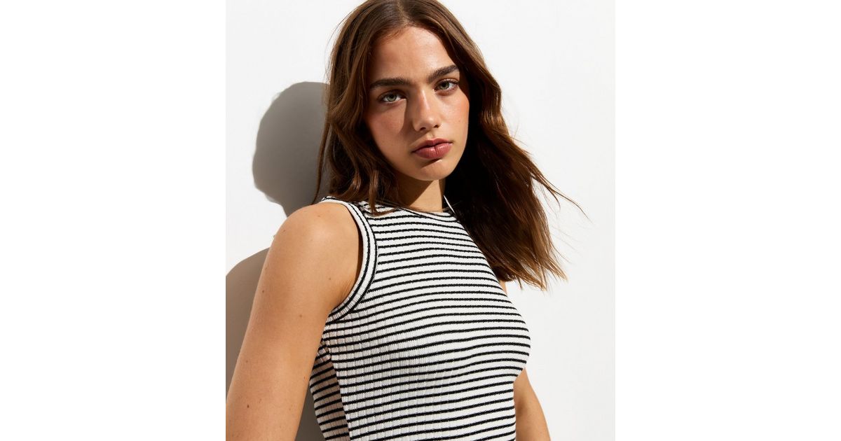 White Stripe Ribbed Racer Vest | New Look