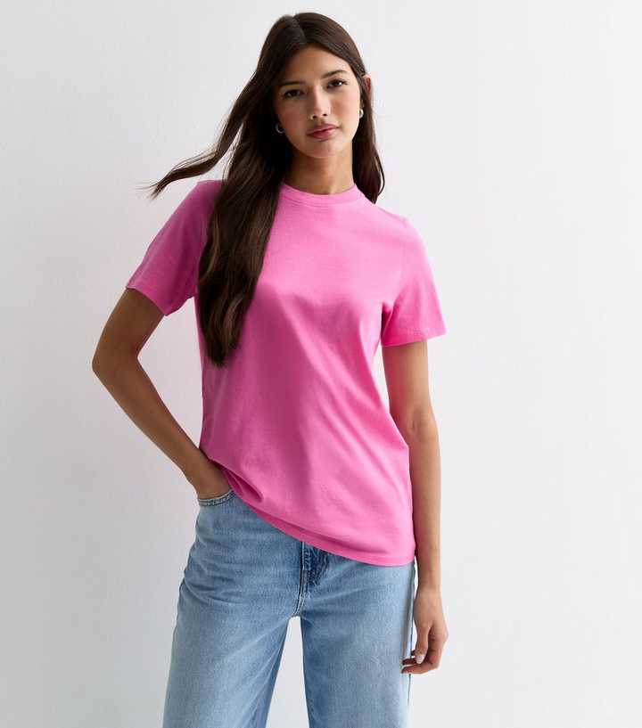 Bright Pink Cotton Crew-Neck T-Shirt | New Look