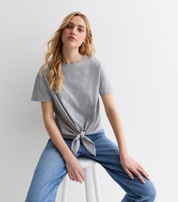 Grey Tie Front T-Shirt | New Look