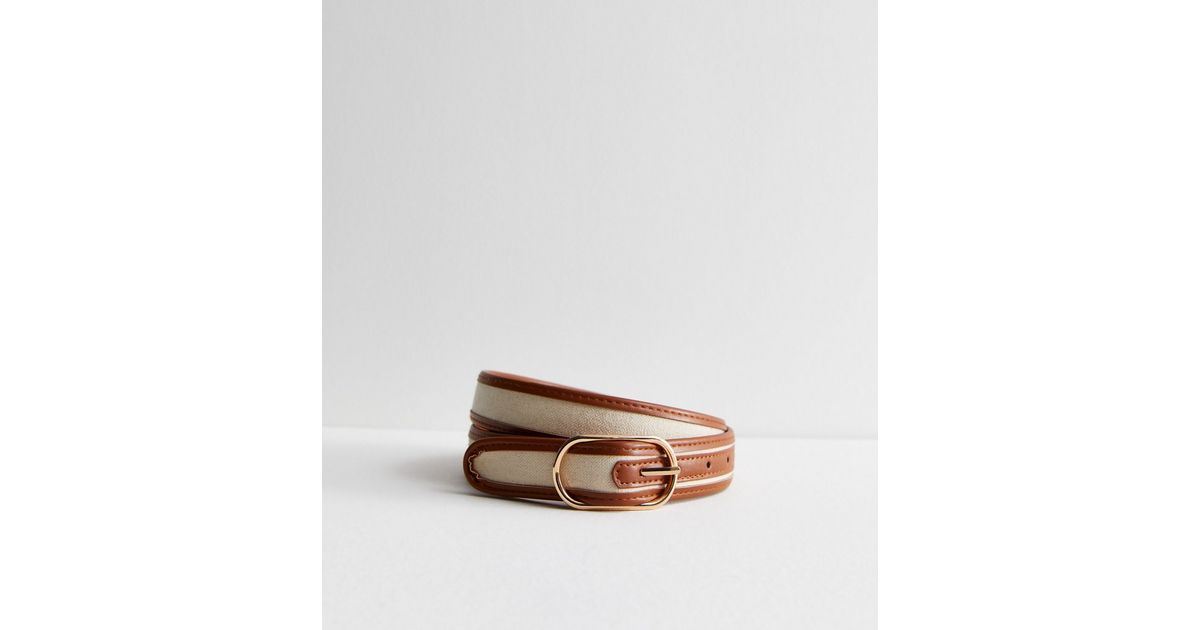 Brown Leather-Look Trim Canvas Belt | New Look