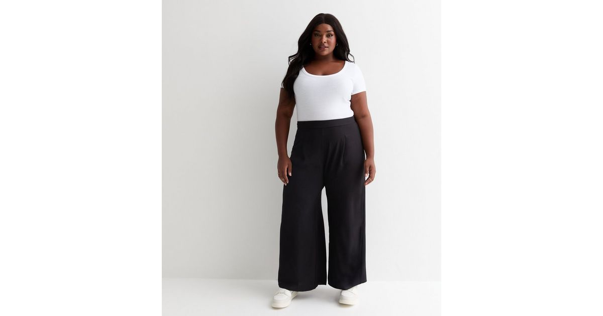 Curves Black Wide Leg Trousers | New Look