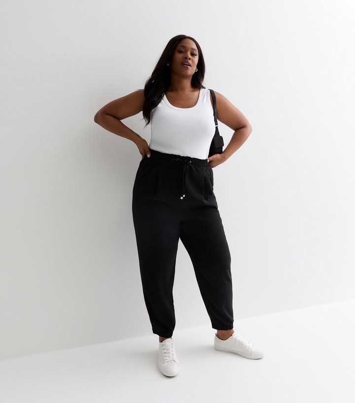 Curves Black Tie Waist Joggers | New Look
