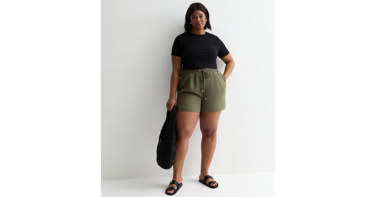 Curves Khaki Elasticated Shorts | New Look