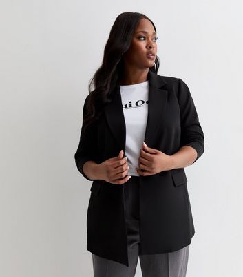 Curves Black Long Sleeve Blazer | New Look