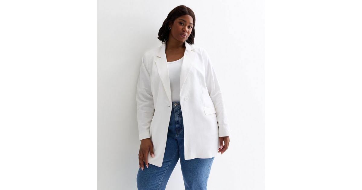 Curves White Linen Blend Blazer | New Look