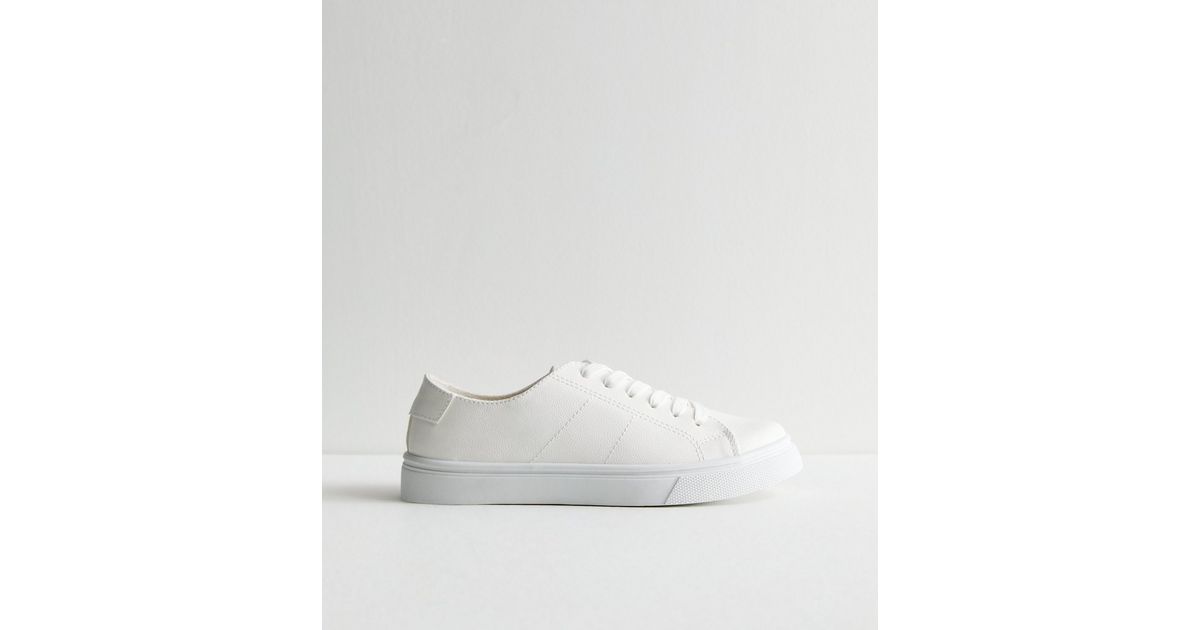 White Leather-Look Trainers | New Look