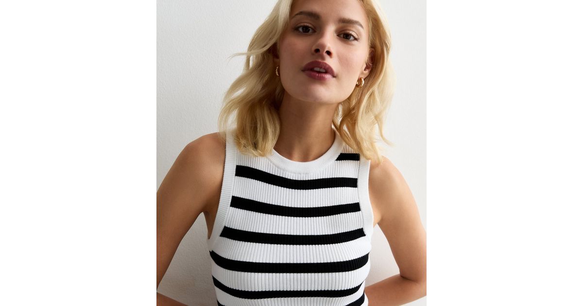 White Stripe Ribbed Vest | New Look