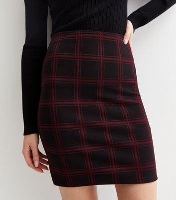 Red Check Jersey Mini Tube Skirt | New Look