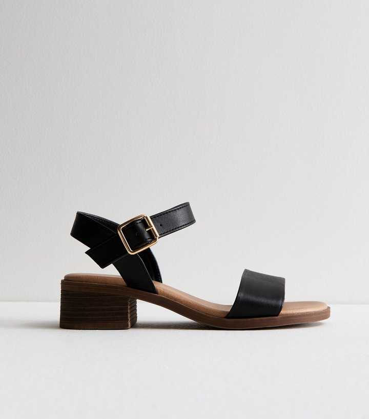 Wide Fit Black 2 Part Block Heel Sandals | New Look