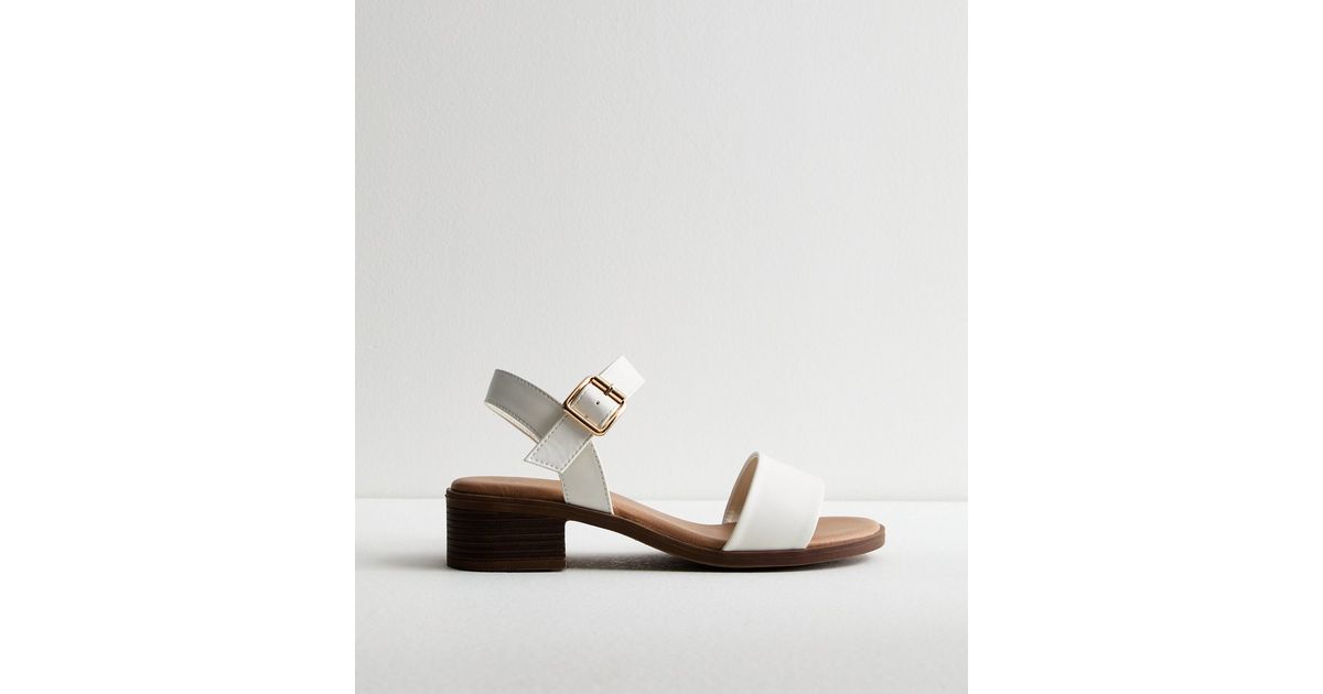 White Wide Fit 2 Part Block Heel Sandals | New Look
