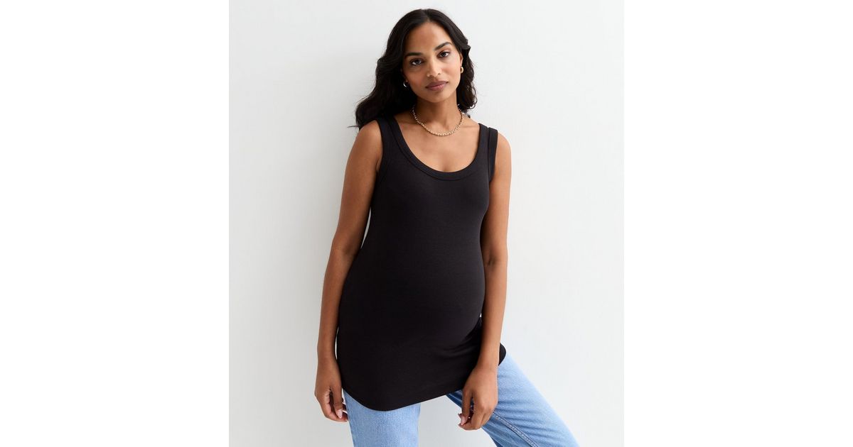 Maternity Black Ribbed Scoop Neck Vest | New Look