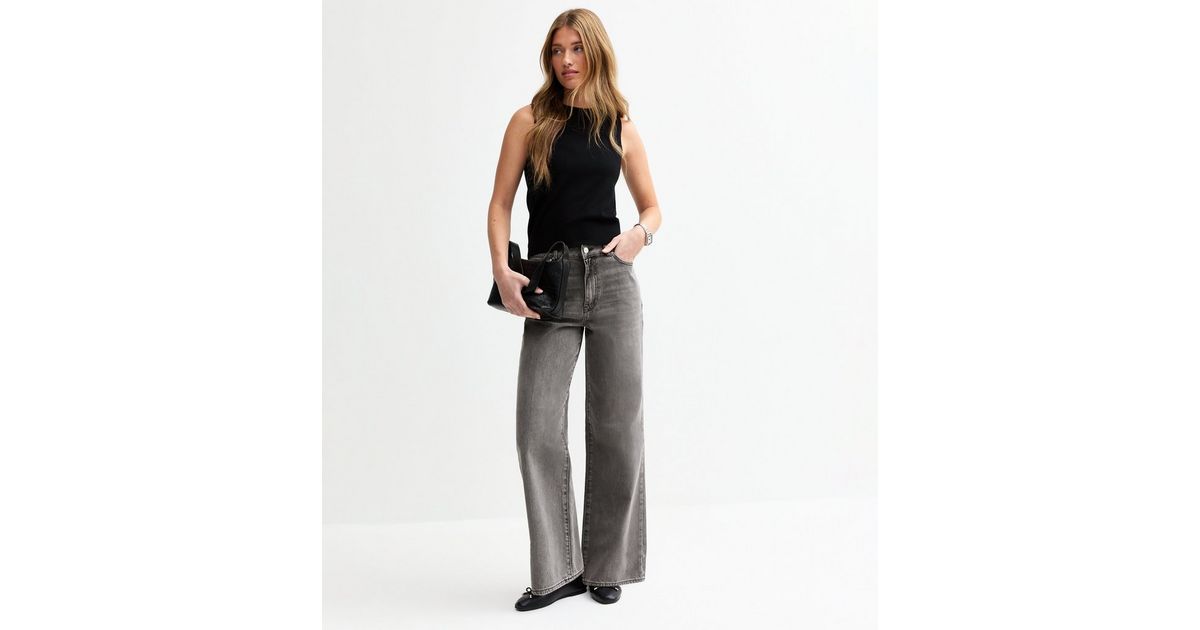 Washed Grey Adalae High Waist Wide Leg Jeans New Look